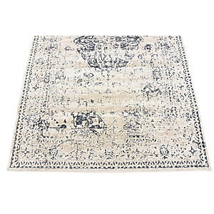 Unique Loom Chateau Collection High-Low Pile, Vintage, Traditional, Distressed, Medallion Area Rug (5' 0 x 8' 0 Rectangular, Beige/Navy Blue)