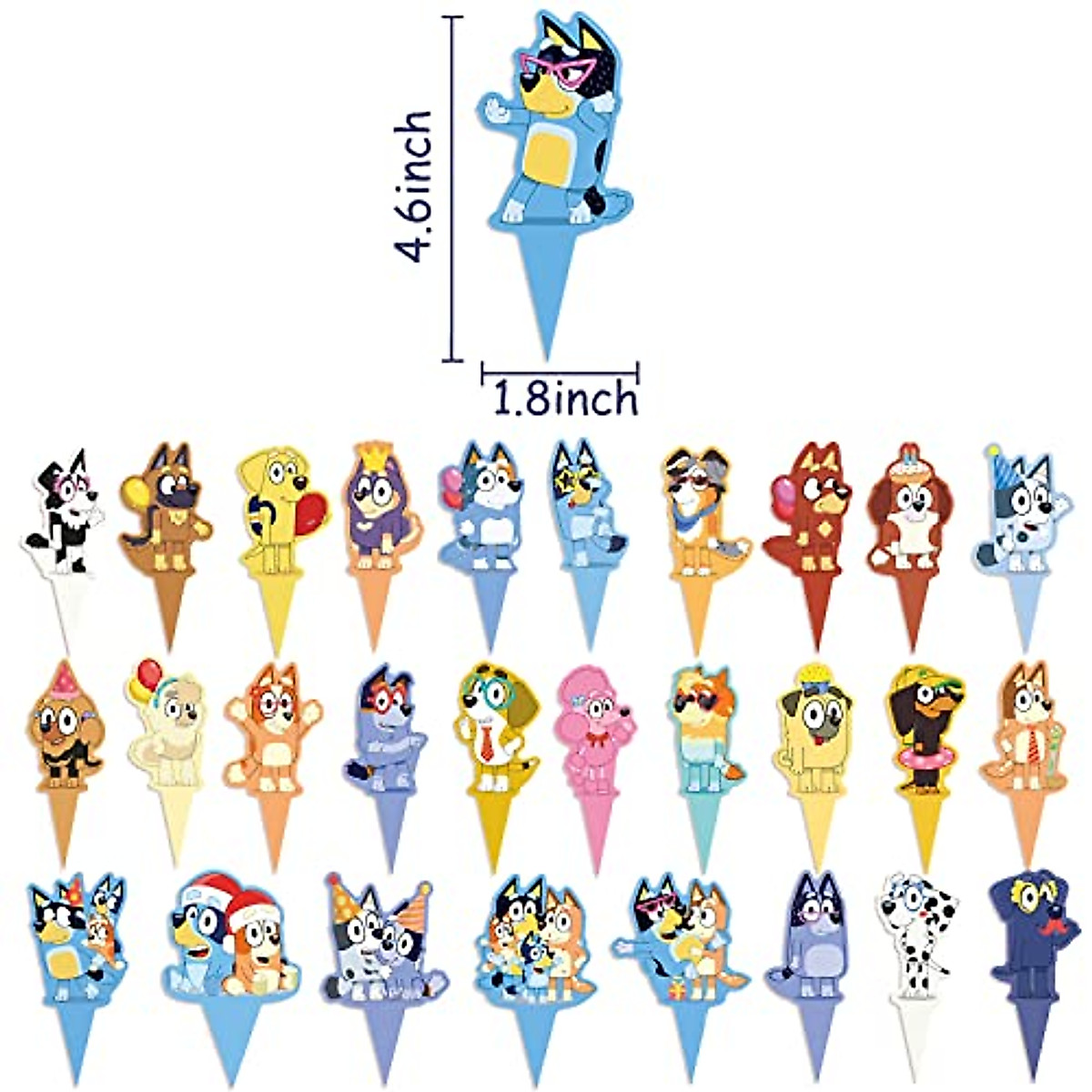 Blue Dog Birthday Party Supplies, Blue Party Decorations Cake Topper for Kid, Boys and Girls Happy Birthday Cupcake Toppers