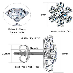 TunzugMoissanite Stud Earrings D Color VVS1 Clear Moissanite Stud Earrings 18K Gold Plated 925 Sterling Silver Friction Base Hypoallergenic Earrings for Men Women