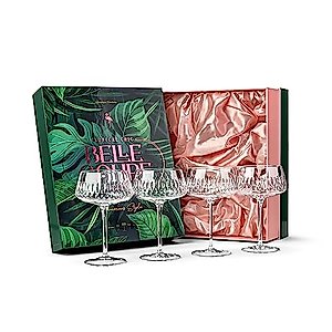 Vintage Flamingo Belle Coupe Glasses for Cocktails and Champagne | Tropical Chic Glassware Collection | Set of 4 | 12 oz Crystal Retro Style Stemmed Saucers for Elegant Bar Drinks