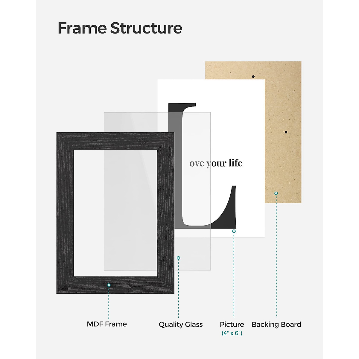 SONGMICS Collage Picture Frames, 4x6 for Wall Decor Set of 12, Multi Family Photo for Gallery Decor, Hanging Display, Assembly Required, Ink Black
