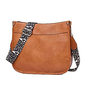 Baolab Leopard Strap Crossbody Shoulder Bag for Women Ladies Causal Satchel Hobo Bag Messenger Bag Vegan PU Leather (Brown)