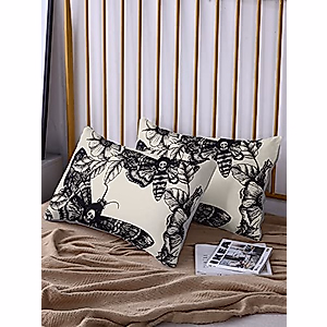 HOSIMA Death Moth Bedding Set for Girls Teen Boy Skull Decor Fitted Sheet Queen Size Halloween Bedding,1 Fitted Sheet+2 Pillowcases.