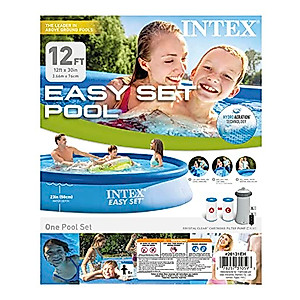 INTEX 28131EH Easy Set 12 Feet x 30 Inch Inflatable Puncture Resistant Above Ground Swimming Pool|Cartridge Filter Pump Included