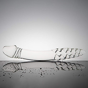 Glass Dildo, Crystal Double-ended Penis Pleasure Wand with Spiral Texture and Vivid Glans Anal Butt Plug for G-spot Stimulation