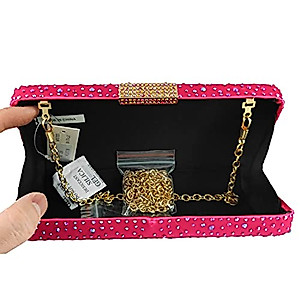 Elegant Women Fuchsia Crystal Clutch Evening Bags Wedding Cocktail Box Handbag Purse