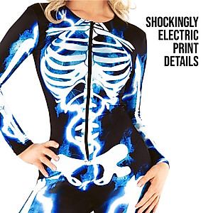 Morph Electric Skeleton Bodysuit for Women, Halloween Costume, Spooky Outfit, Medium