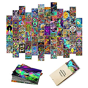 Hippie Trippy Drippy Wall Collage Kit Aesthetic Pictures, Hippie Room Decor, Bedroom Decor for Teen Girls, Trippy Room Decor, Trippy Wall Art Print, Trendy Small Posters for Dorm, Collage Kit (60 PCS)