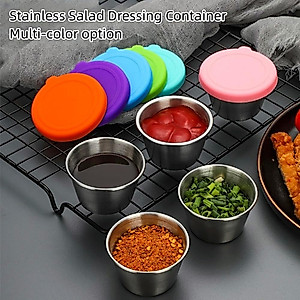 DREAM HORSE 9PCS Salad Dressing Container To Go, Airtight Leakproof Reusable Food Storage, Dipping Sauce Cups Set, Perfect for Snacks, Dips, and Meal Prep, Small Stainless Steel Dipping Sauce Cups