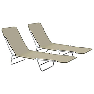 YELWHI Folding Sun Loungers 2 pcs Steel and Fabric Taupe,Foldable Sunlounger Set Adjustable Backrest, Durable & Comfortable, for Outdoor Relaxation Outdoor Furniture, Outdoor Seating