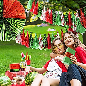 Watermelon Tissue Papers Bulk Shredded Paper for Gift Box, Red Green Tissue Paper Stripes Tissue Paper Assorted for Tissue Paper Pom Pom,100 Sheets 14" x 20" Wrapping Tissue Paper