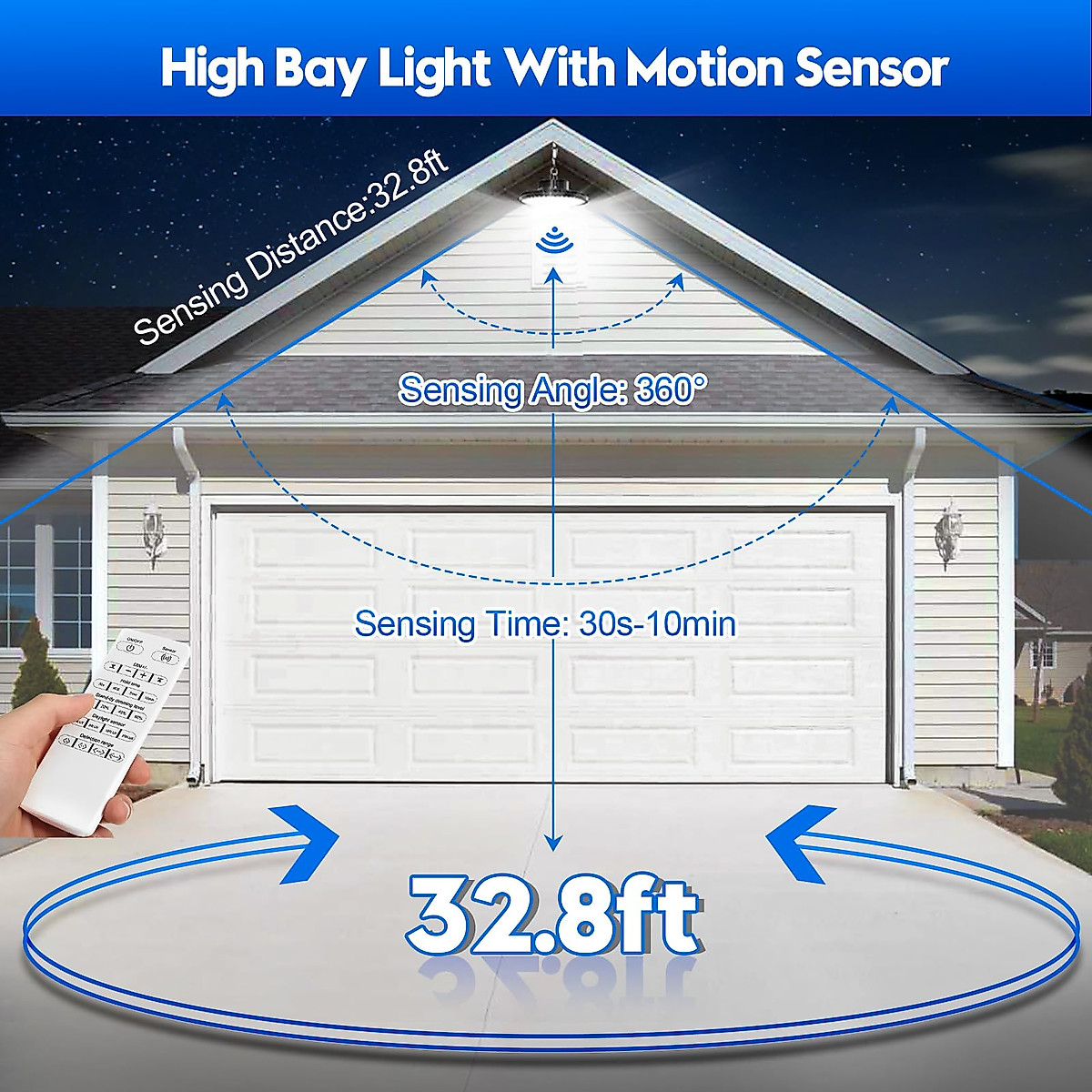 Sararoom 6Packs 150W UFO LED High Bay Light with Motion Sensor, 5000K LED Shop Light with Remote Control 3 Modes, 22500LM LED Work Shop Light with 2.5' Cable for Factories Garage Workshop