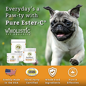 Wholistic Pet Organics Pure Ester-C Powder for Dogs & Cats - 2 Oz - Vitamin C Supplement for Immune Support, Skin & Coat Health, & Allergy Relief - Dog Vitamin Powder for Itchy Skin & Homemade Food