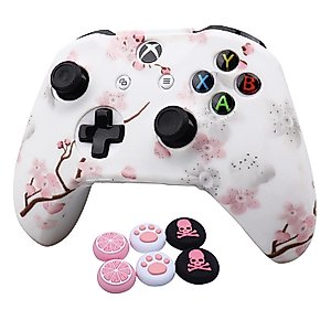 RALAN Pink Controller Skins for Xbox One, Silicone Controller Cover Skin Protector Compatible for Xbox Ones Controller (Pink Pro Thumb Grip x 2,Cat + Skull Cap &Cover Grip x 2) Blue Butterfly Pink