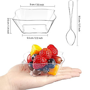TOFLEN 50 Pack 5 oz Mini Dessert Cups with Spoons - Mini Appetizer Plates Disposable Small Plastic Bowls for Desserts, Samplers, Party Serving Trifles & More