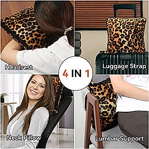 MACEVIA Travel Blanket with Sleeve for Women Men Adult Wearable Blanket Warm Cozy Super Soft Sleeved Throw with Arm 2 in 1 Blanket Pillow for Airplane Train Camping Travel Watching TV - Leopard Print
