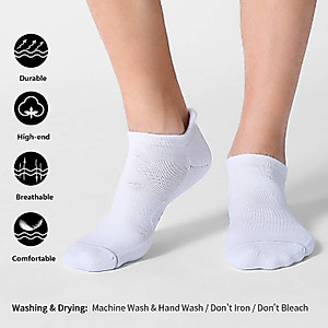 CelerSport 6 Pack Men's Running Ankle Socks with Cushion, Low Cut Athletic Sport Tab Socks, White, Shoe Size: 7-9