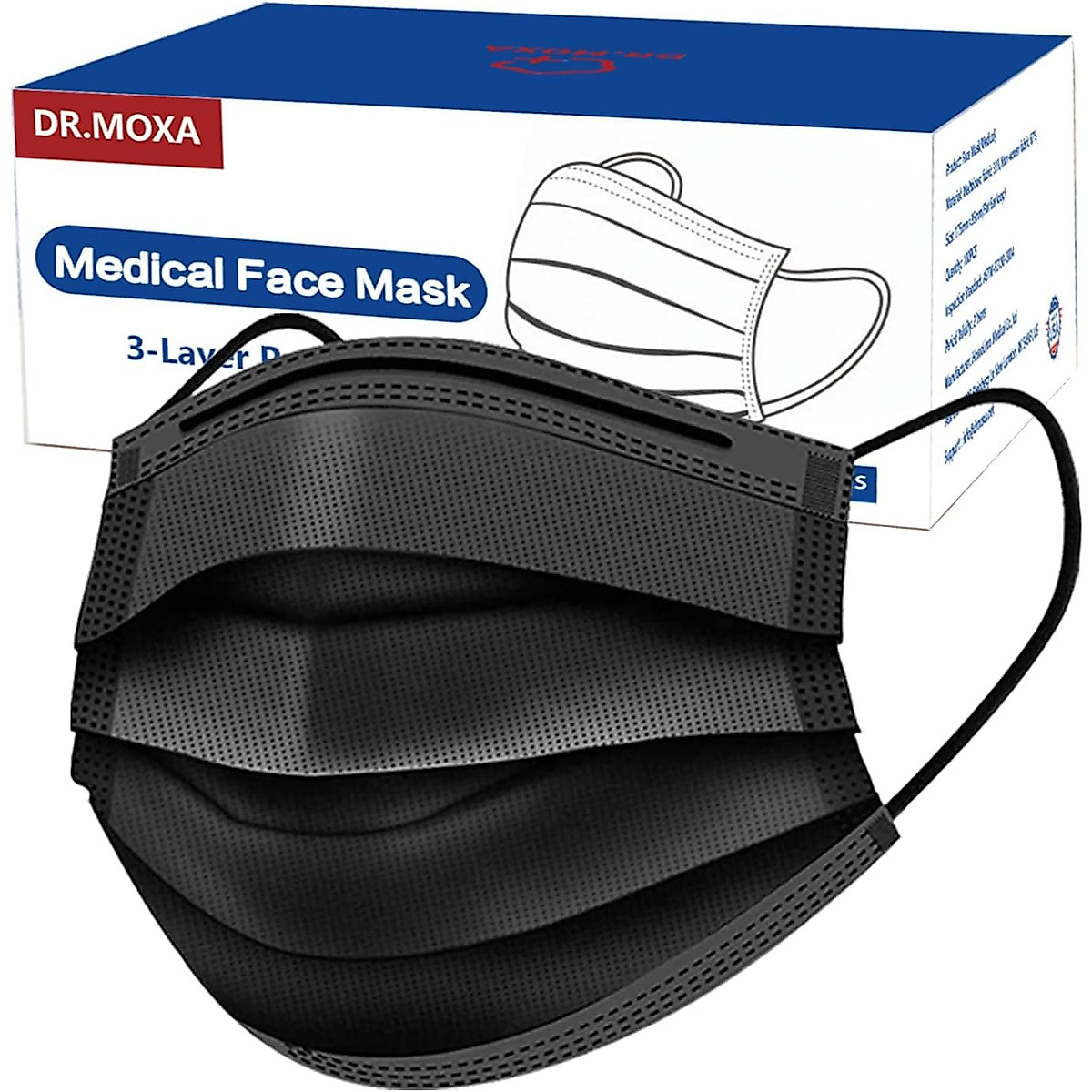 100Pcs Medical Grade Black Disposable Face Masks -3 Ply Face Mask for Adults -USA Made Masks, Comfortable,Soft, Breathable