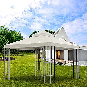 Sumfaller 10x10 FT Gazebo Replacement Canopy Top Cover Double Tiered Canopy Top Cover for Patio Garden Outdoor BBQ Roof Cover Grill Shelter (Beige)