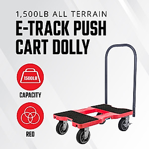 SNAP-LOC, All Terrain 4 Wheel Push Cart Dolly, Heavy Duty Dolly Cart, 6 Inch Casters, Push Bar & E Strap Attachment Included, 1,500 lb Capacity, Made in USA, Red