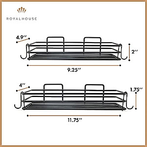 Shower Caddy Basket Shelf, Bath Accessories , Shampoo Holder Organizer No Drilling Wall Mounted Adhesive Bathroom Storage Black Stainless Steel (Black) - 2 Pack