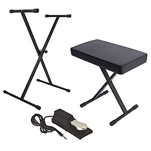 Korg EK-50 61-Key Arranger Entertainer Keyboard (Black), Starter Bundle with Bench, Stand and H&A Studio Headphones