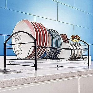 Plate Rack Dish Drainer Rack Rust Proof Stainless Steel Organization Shelf Kitchen Drainer Utensil Holder with Drain Board Pan Plate Holder (Color : Black, Size : 48.5x26x19cm)
