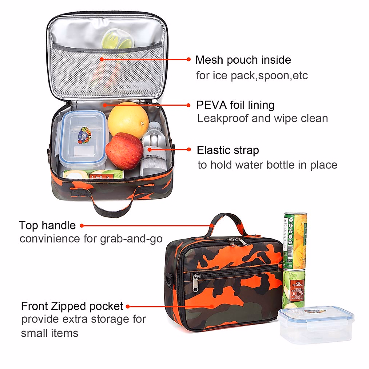 BLUEFAIRY Boys Backpacks Set for Kids Elementary School Bag with Lunch Box Teens Primary Middle School Book Bags Bookbag Schoolbag Sturdy Travel Lightweight Gifts Camo Orange