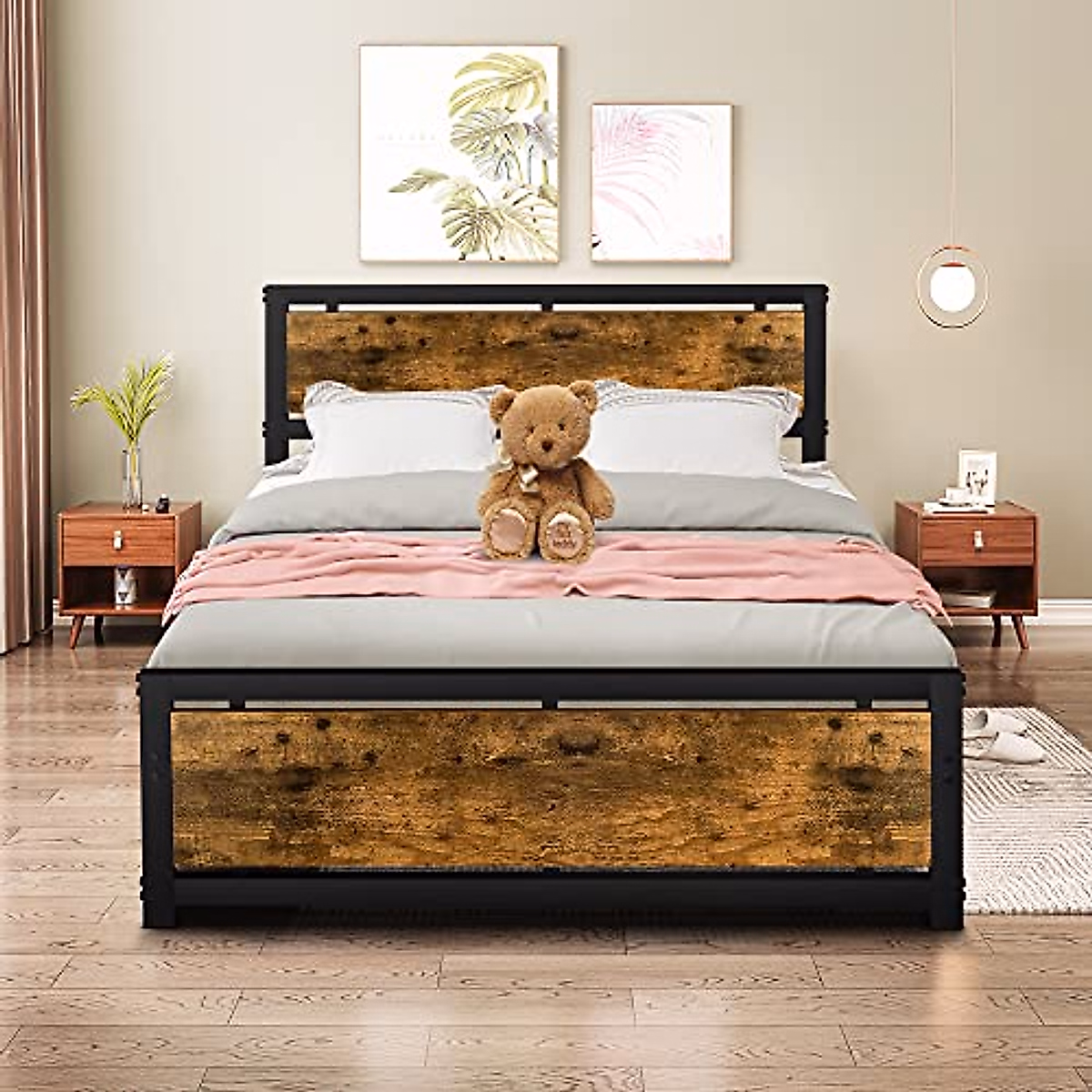 Pliwier Bed Frame with Headboard and Footboard, 13 Heavy Duty Bed Slats, 13 Sturdy Legs Support, No Box Spring Needed, Noise Free, Easy Assembly