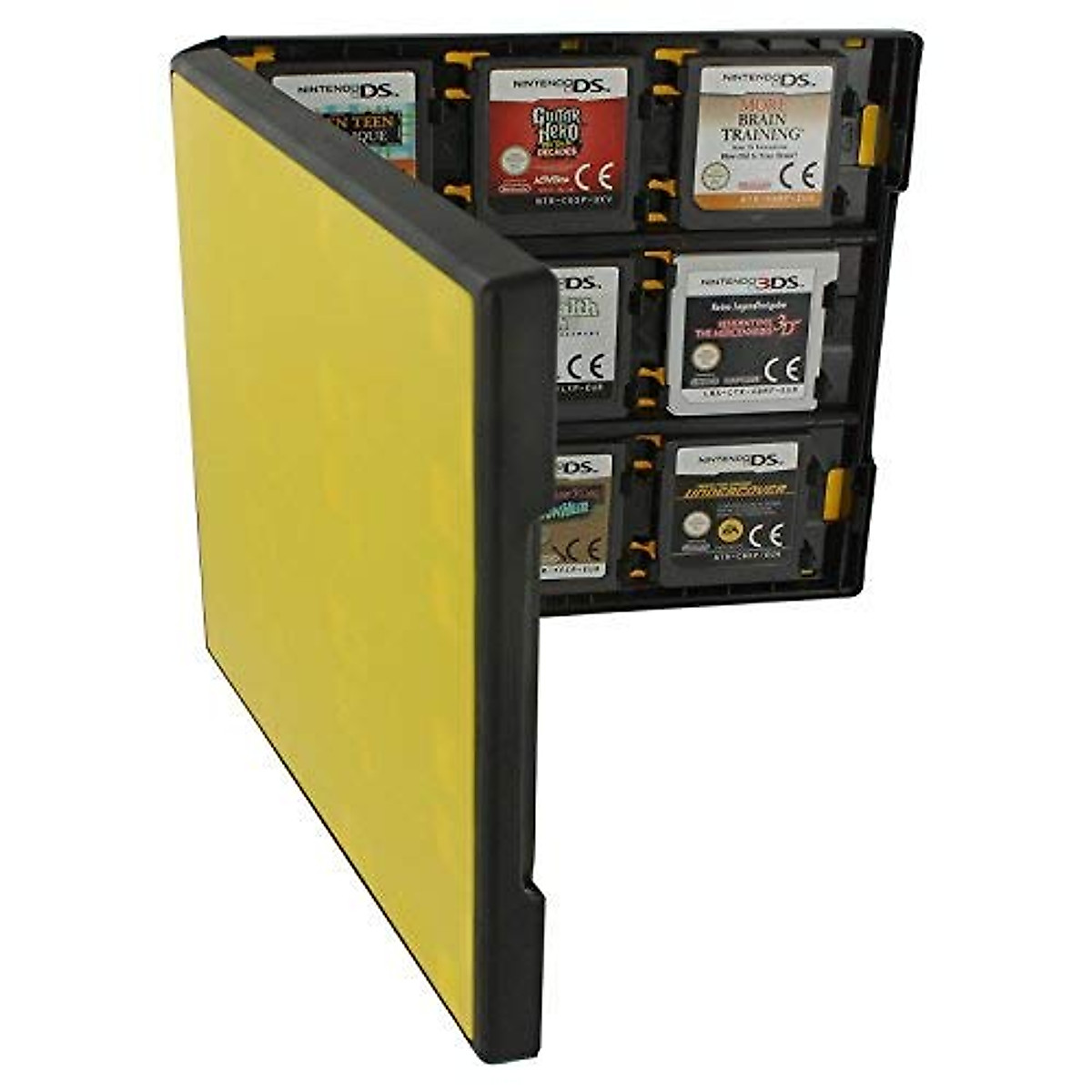 Assecure 18 game card case for Nintendo 3DS, ̗̀new ̖́- 3DS XL, 2DS & DS - 18 in 1 game cartridge folio style plastic storage case travel box - Yellow & black