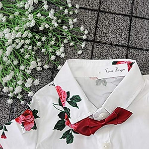 Mubineo Toddler Little Boy Kids Summer Floral Shirt Bermuda Shorts Outfit Set Clothes (White/Red, 3T)