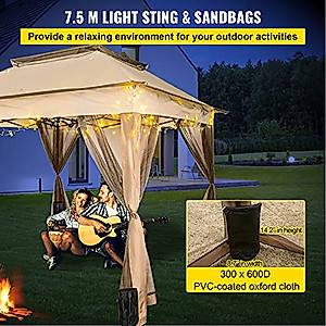 Happybuy Outdoor Canopy Gazebo Tent, Portable Canopy Shelter with 11'x11' Large Shade Space for Party, Backyard, Patio Lawn and Garden, 4 Sandbags, Carrying Bag and Netting Included, Brown