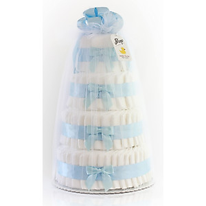 Classic Pastel Baby Shower Diaper Cake (4 Tier, Blue)