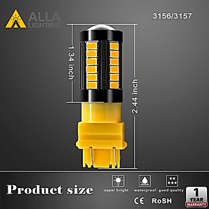 Alla Lighting 2800lm 3156 3157 LED Turn Signal Lights Bulbs, Amber Yellow T25 4157 5702 3457 AK 3757 NAK Blinker Lamps Replacement Xtreme Super Bright 12V 5730 33-SMD