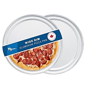 Norjac Wide-Rim Pizza Pan, 14 Inch, 2 Pack, Restaurant-Grade, 100% Solid Aluminum, Baking Pan, Oven-Safe, Rust-Free.