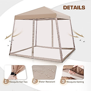 EAGLE PEAK 10x10 Slant Leg Easy Setup Pop Up Canopy Tent with Mosquito Netting 64 sqft of Shade, Beige