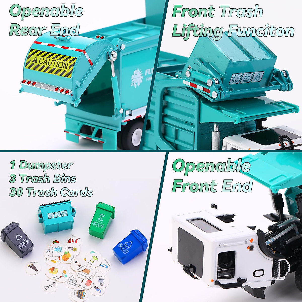 Garbage Truck Toys, Fubarbar 1:43 Bruder Tonka Trash Trucks Model for Boys Metal Diecase Waste Management Front Loader Die Cast Can Dumpster Truck Toy for 3 4 5 6 Years Old(Blue)