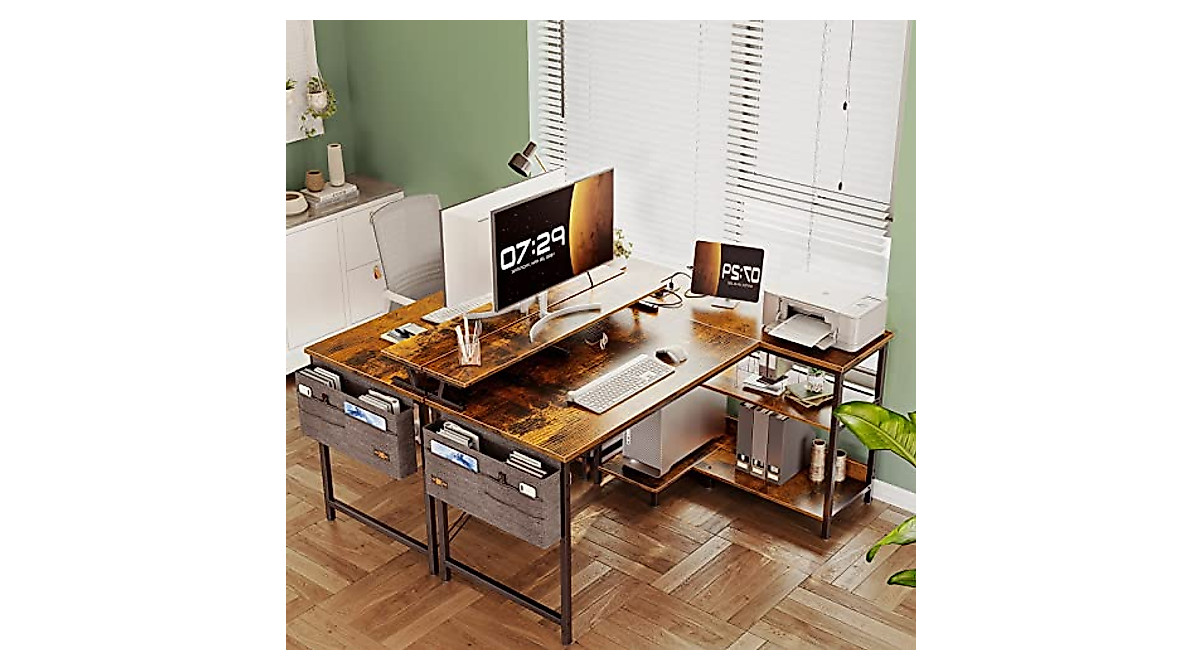 ODK 48 Inch L-Shaped Computer Desk with USB Ports
