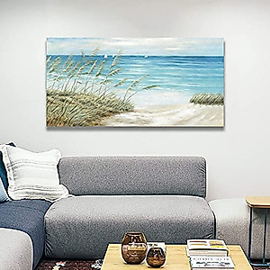 Coastal Picture Beach Wall Art: Abstract Seascape Path Painting Large Sea Scene Artwork Elegant Blue Ocean Nature Prints Seaside Photo for Bedroom Bathroom Office Living Room