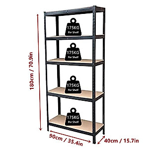 Qimu 5-Tier Garage Shelving Unit, Adjustable Shelves for Free Combination,Metal Storage Rack Heavy Duty Display Stand for Books, Kitchenware, Tools,1929LB Total Capacity,70.8" x 35.4" x 15.7"