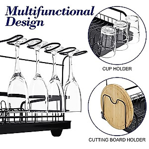 TOOLF Dish Drying Rack - Multifunctional Dish Rack for Kitchen Counter - Compact Dish Drainer with Cutlery & Cup Holders,Black