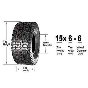 MaxAuto 15x6.00-6 Lawn Mower Tires, 15x6x6 Lawn Garden Tractor Tires, 15x6-6 Turf Tire, 4PR Tubeless, Set of 2