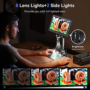 TOMLOV DM9 Max Digital Microscope: 10.1" 1500X 20MP HD IPS HDMI Coin Microscope Magnifier for Error Coins with Screen, LCD Soldering Microscopes for Adults, 10 LED Lights, PC/TV Compatible, 64GB