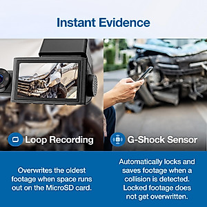 Asani 3-Channel Car Dash Cam - 4K Front, Rear, and Cabin Recording, LCD Screen, Includes 32GB SD Card, WiFi, GPS, G-Sensor, 6 IR LEDs for Night Vision, Ideal for Comprehensive Road Security