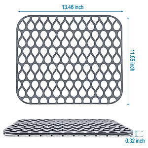 LucyPhy Silicone Sink Mat for Kitchen Sink Good Grips Non-slip Sink Protector Sink Mat Grid for Bottom of Farmhouse Sink(No Hole,Gray,2PCS)