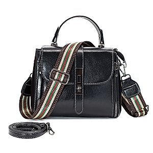 Small Crossbody Bags for Women, Leather Crossbody Bags for Women Trendy Women's Travel Bag with Replacement Shoulder Strap (Black)