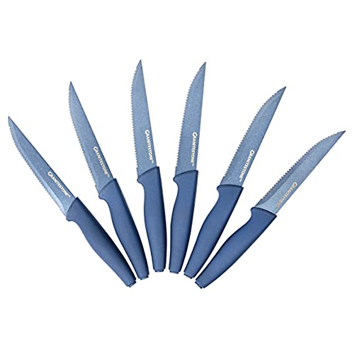 Granitestone Nutriblade 6-Piece Steak Knives Set Stainless Steel Serrated Blades with Comfortable Handles– Dishwasher-safe Rust-proof Steak Knife For Home and Restaurant Use As Seen On TV (Blue)