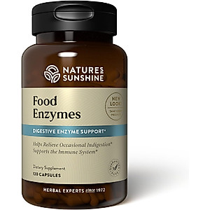 Nature's Sunshine Food Enzymes - Powerful Proprietary Blend for Digestive Health to Break Down Fats, Carbs, Protein - 60 Servings (120 Capsules) Made in The USA