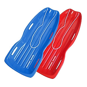 Slippery Racer Downhill Xtreme Flexible Adults and Kids Plastic Toboggan Snow Sled for Up to 2 Riders with Pull Rope, (2 Pack) (Red/Blue)