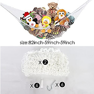 BESTBEL 82 IN Large Stuffed Animal Net Strong Toy Hammock for Stuffed Animals Organizer Storage Jumbo Toy Net Hammock with Hooks Sturdy Plushie Hammock for Hanging Toy Storage 2 Pack
